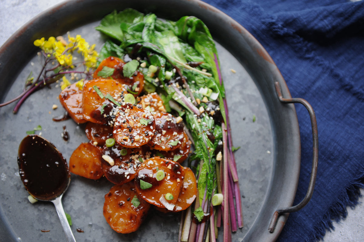Miso Glazed Turnips + Greens – Catenafarm
